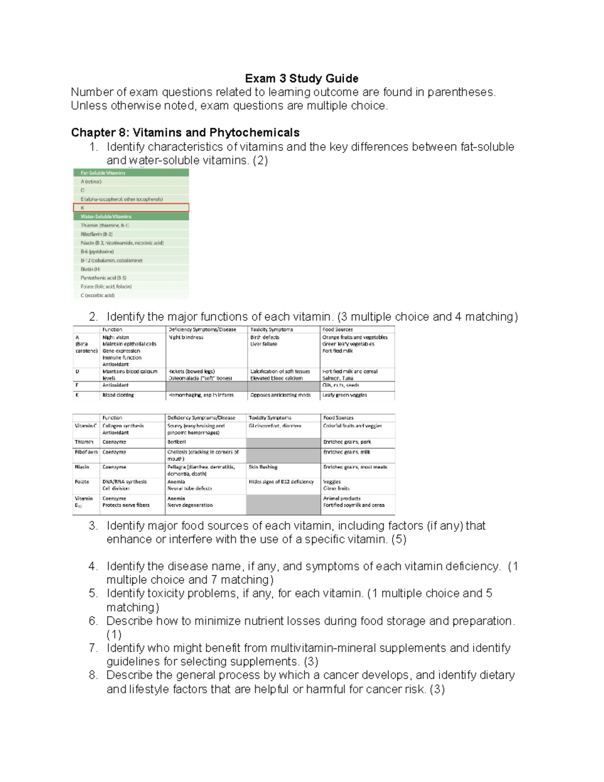 Exam 3 Study Guide Nutrition - Exam 3 Study Guide Number of exam ...