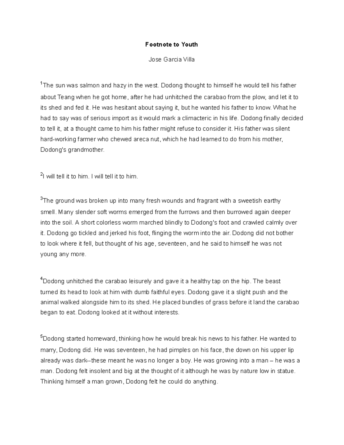 Footnote to youth by jose garcia villa - Footnote to Youth Jose Garcia ...