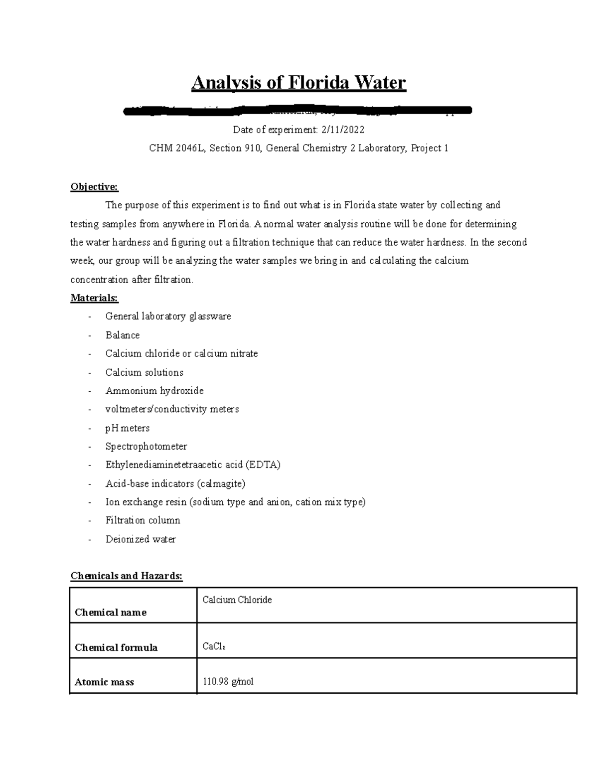 Analysis of Florida Water Pre-lab Part 2 and 3 (1) - Analysis of ...