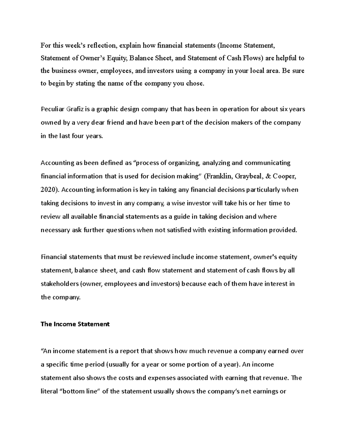 Business accounting learning journal - For this week’s reflection ...