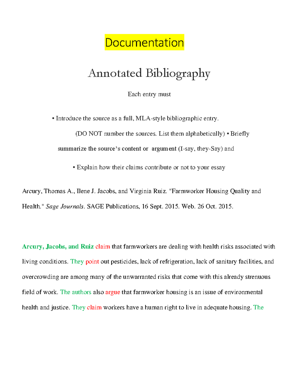 Documentation Annotated Bibliographies - Documentation Annotated Bibliography Each entry must ...