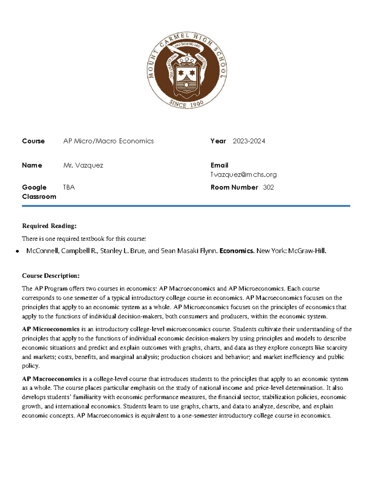 AP Economics Syllabus- Vazquez - Course AP Micro/Macro Economics Year ...