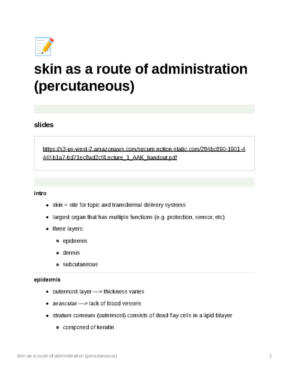 Percutaneous route of admin - Ë skin as a route of administration ...