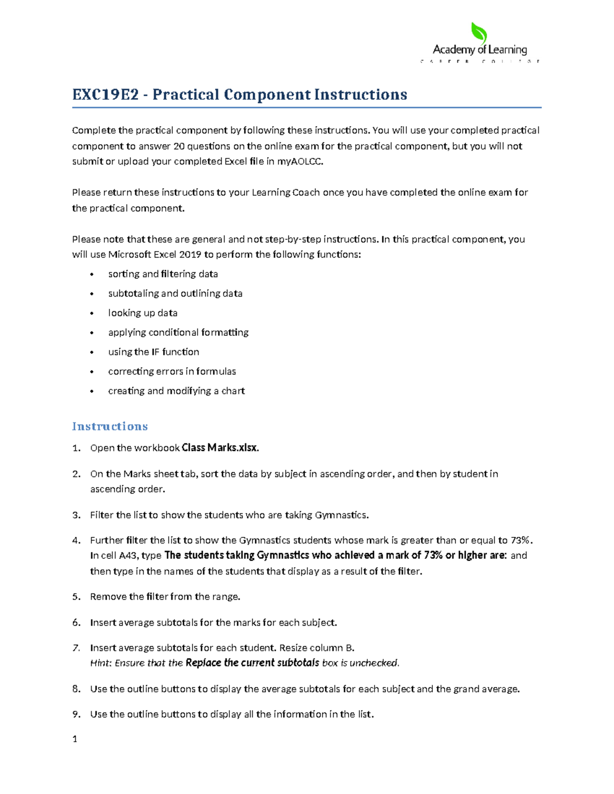 EXC19E2 - Final Exam - Practical Component Instructions - EXC19E2 ...