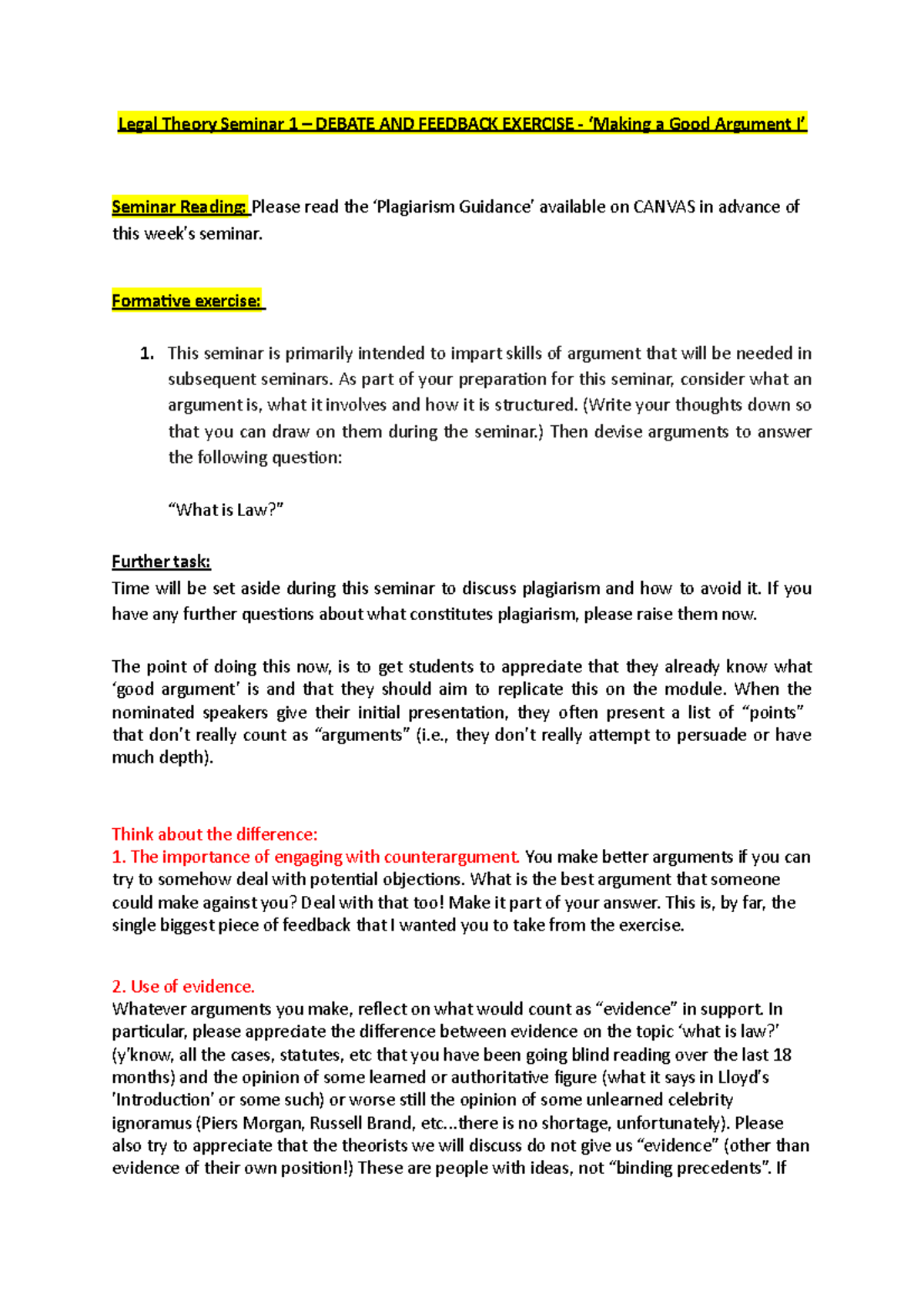 Seminar 1 - Arguments - Legal Theory Seminar 1 – DEBATE AND FEEDBACK ...