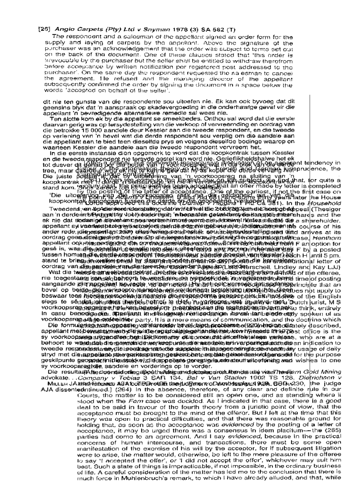Anglo carpets pty ltd v snyman - Copy - Copy - Law of Contract - Studocu