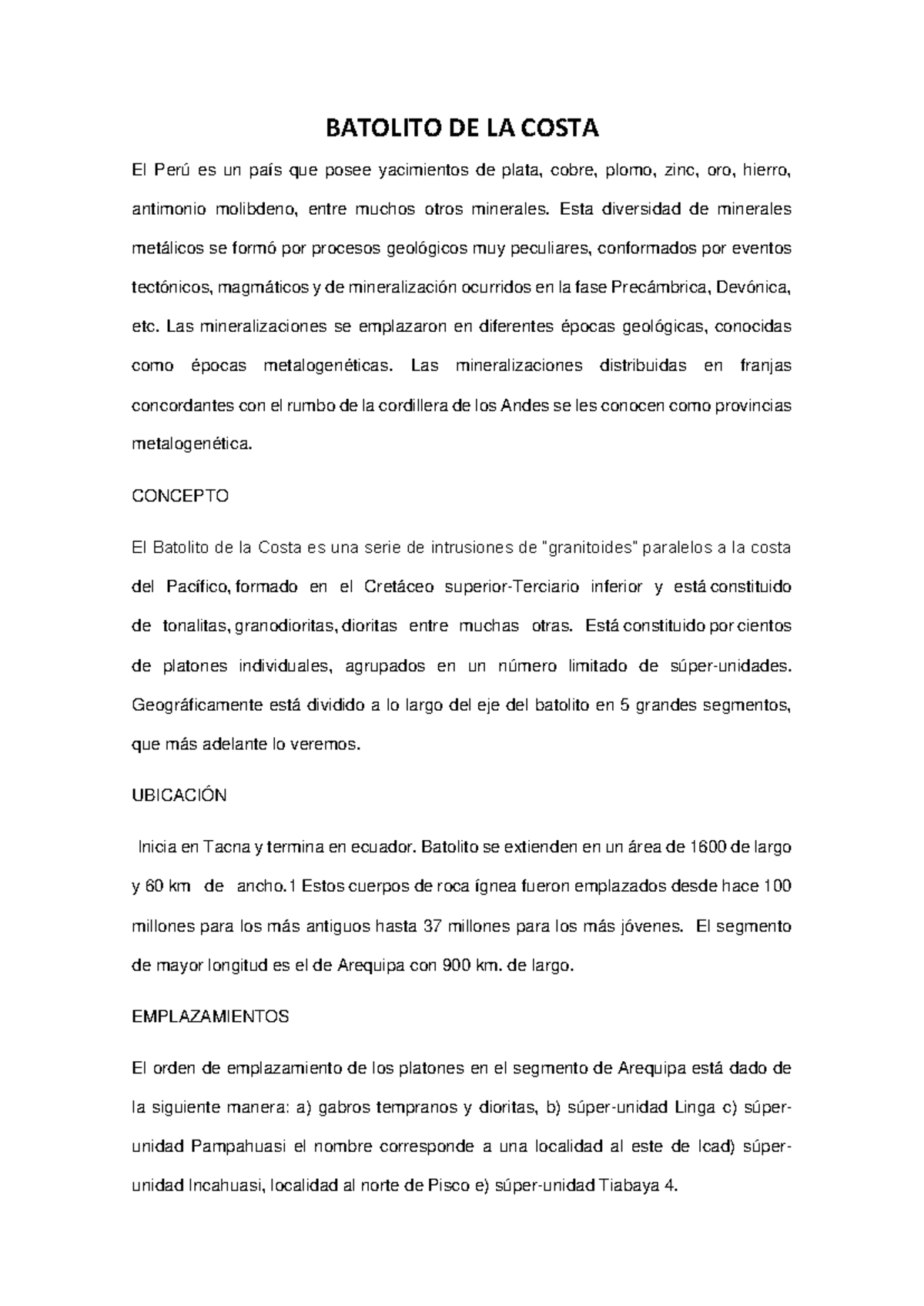 Batolito DE LA Costa - Descripción - BATOLITO DE LA COSTA El Perú es un ...