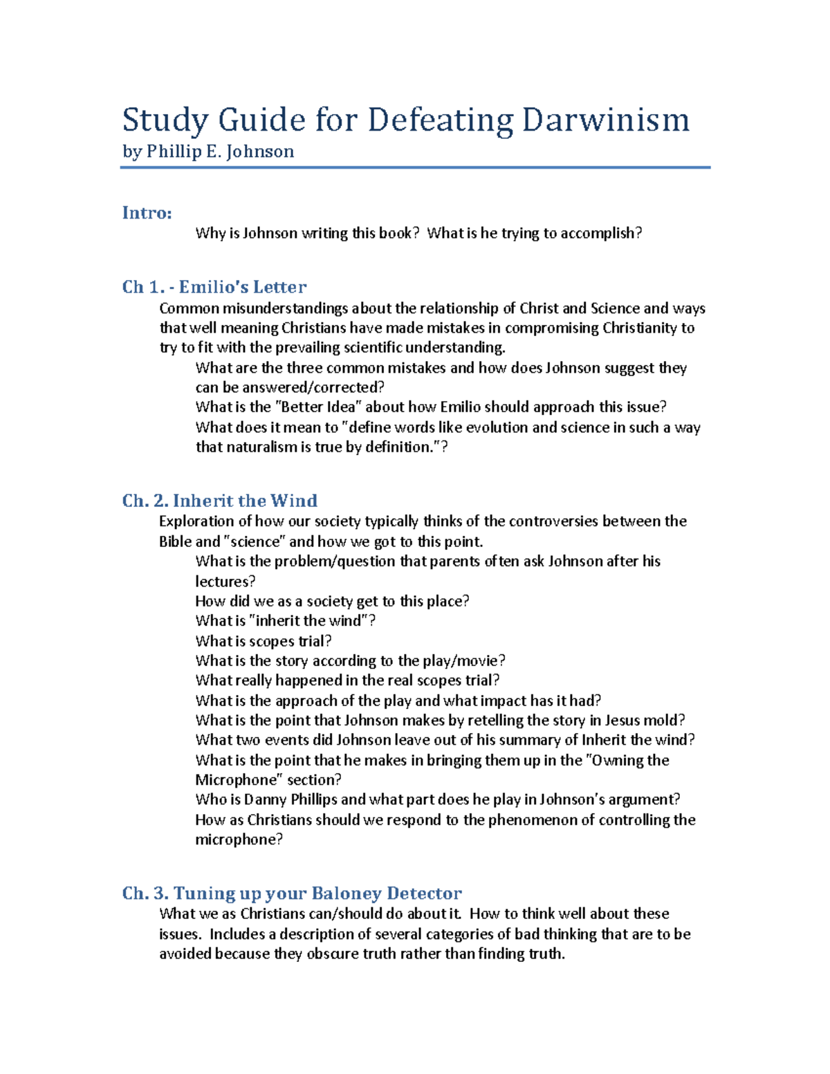 DD study guide - defeating darwinsim - Study Guide for Defeating ...