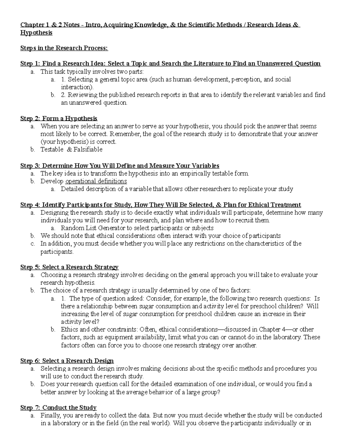 Chapter 1 & 2 Notes - Intro Experimental Methods - Chapter 1 & 2 Notes ...