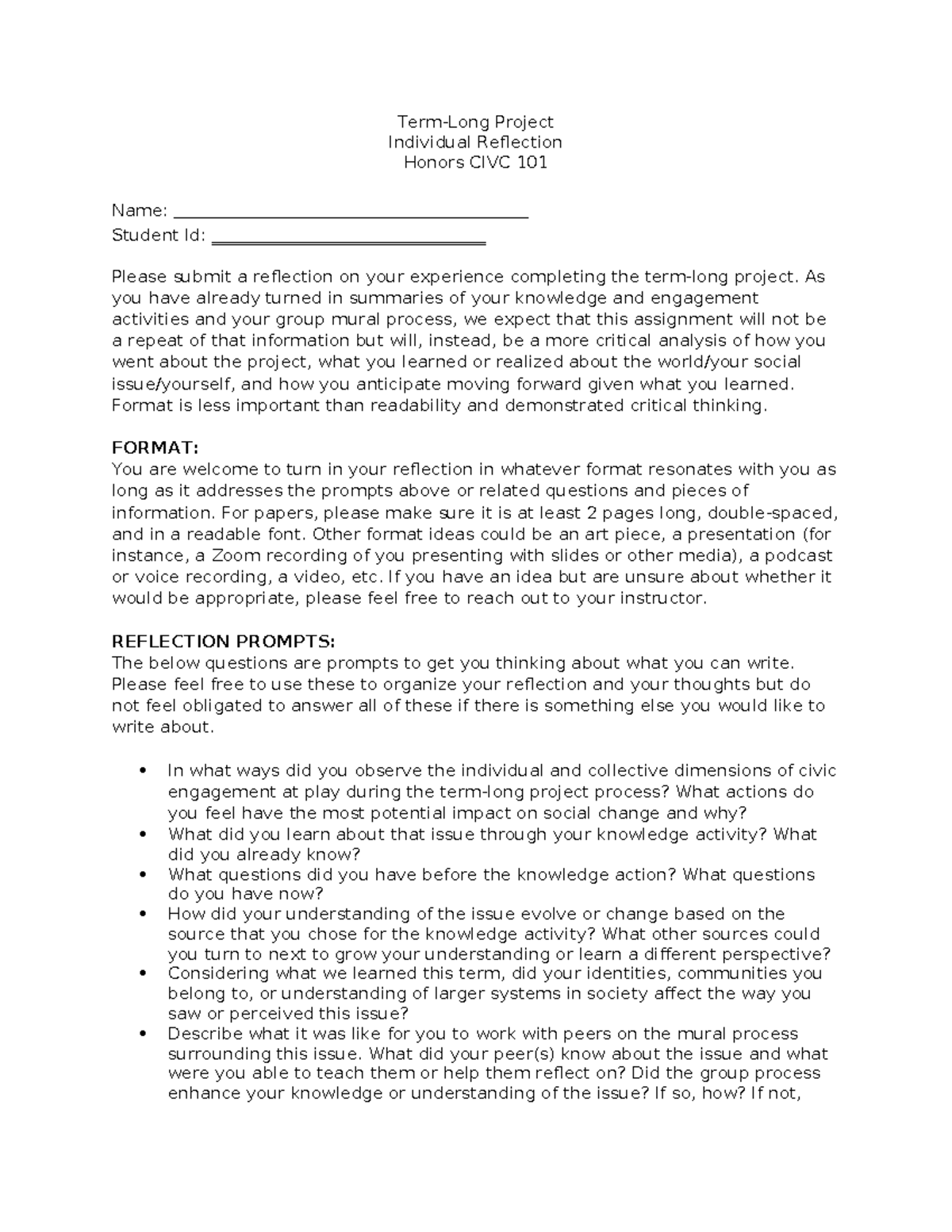 Deliverable 4 - Individual Reflection Prompts - Term-Long Project ...