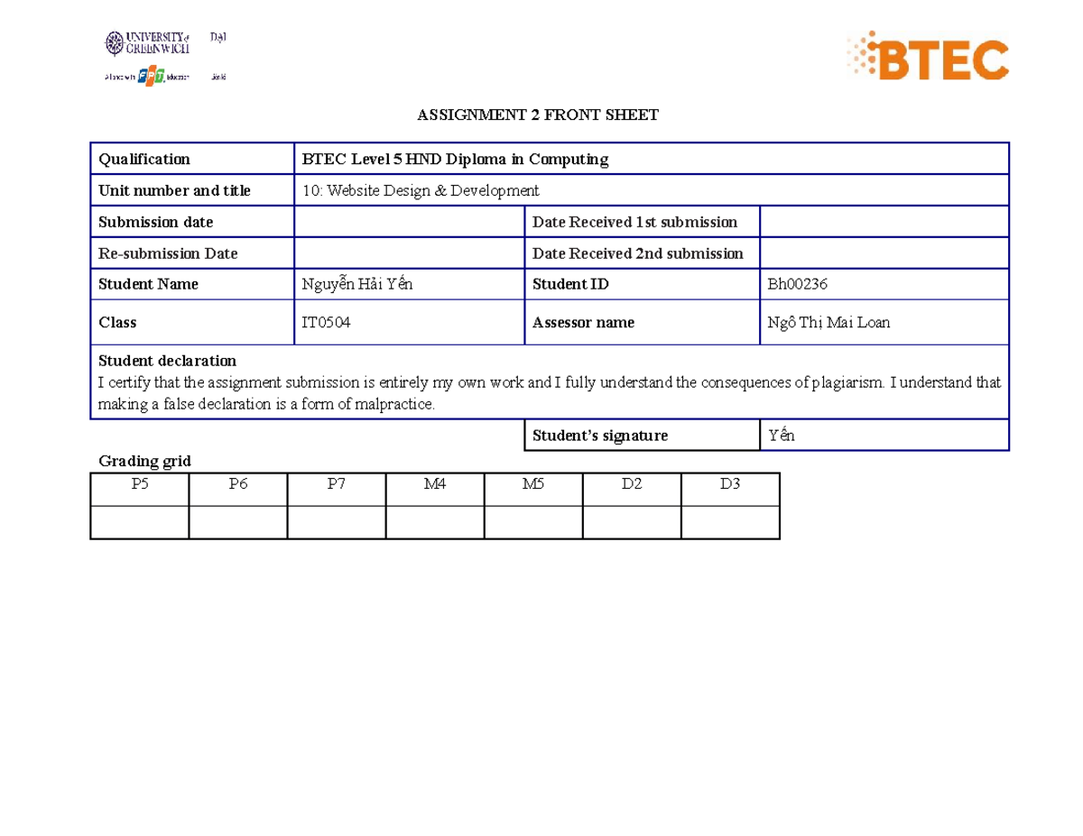 Unit 10.Assignment 2 frontsheet (2018-2019 ) copy - ASSIGNMENT 2 FRONT ...