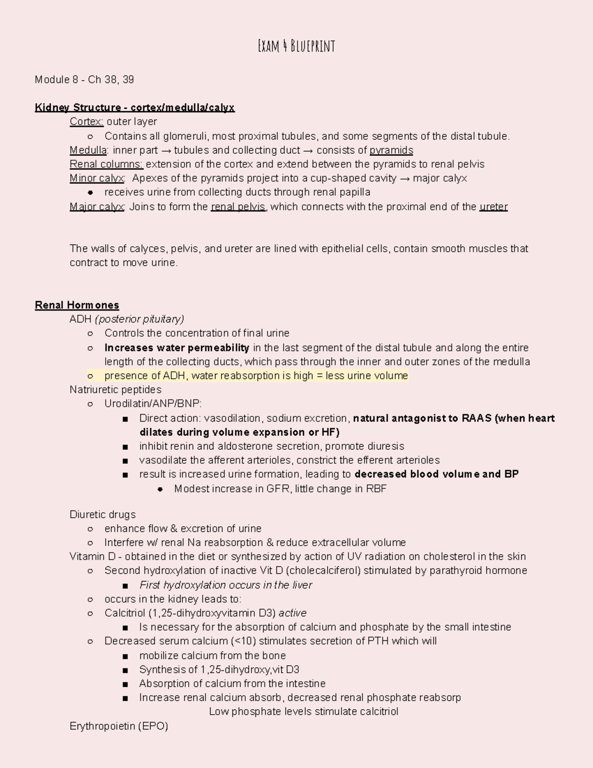 Exam4blueprint for exam covering renal and neuro - Exam 4 Blueprint ...