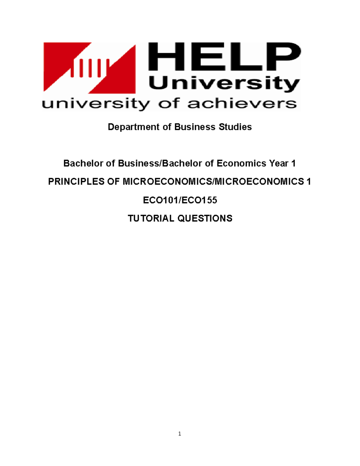 Tutorial Questions(latest) - Department of Business Studies Bachelor of ...