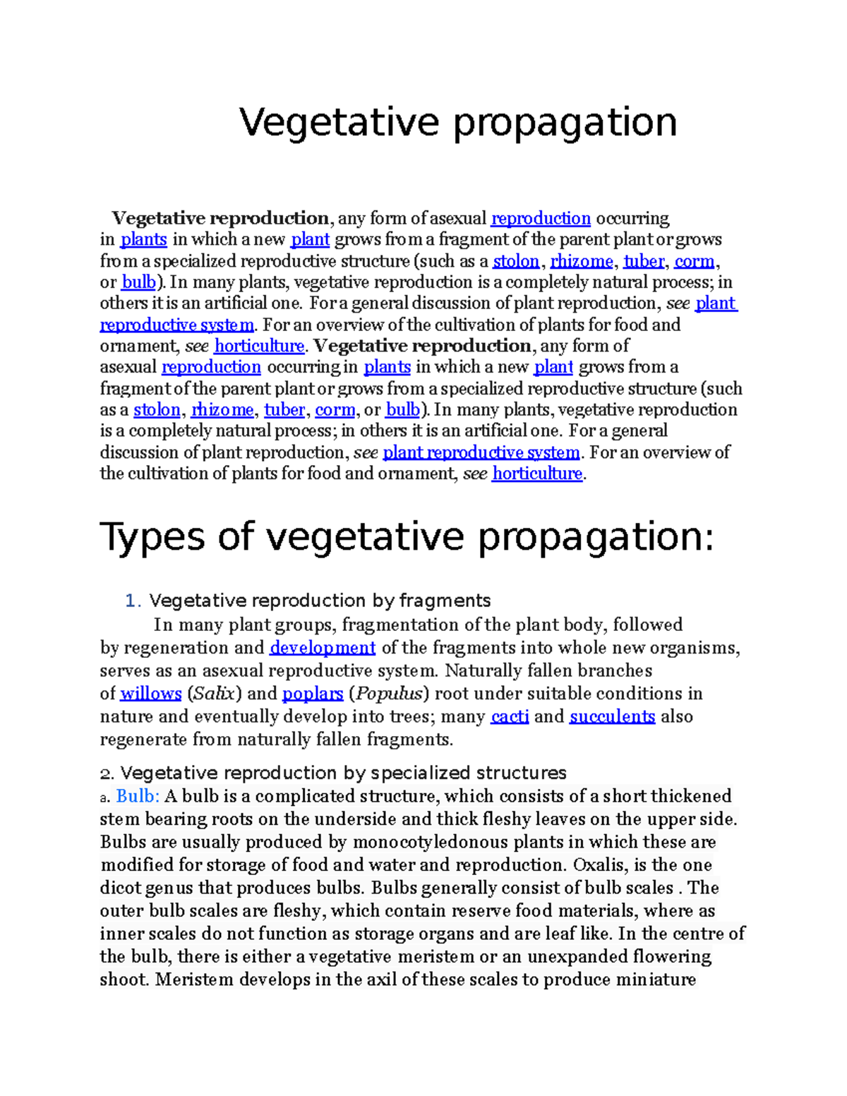 Vegetative propagation - Vegetative propagation Vegetative reproduction ...