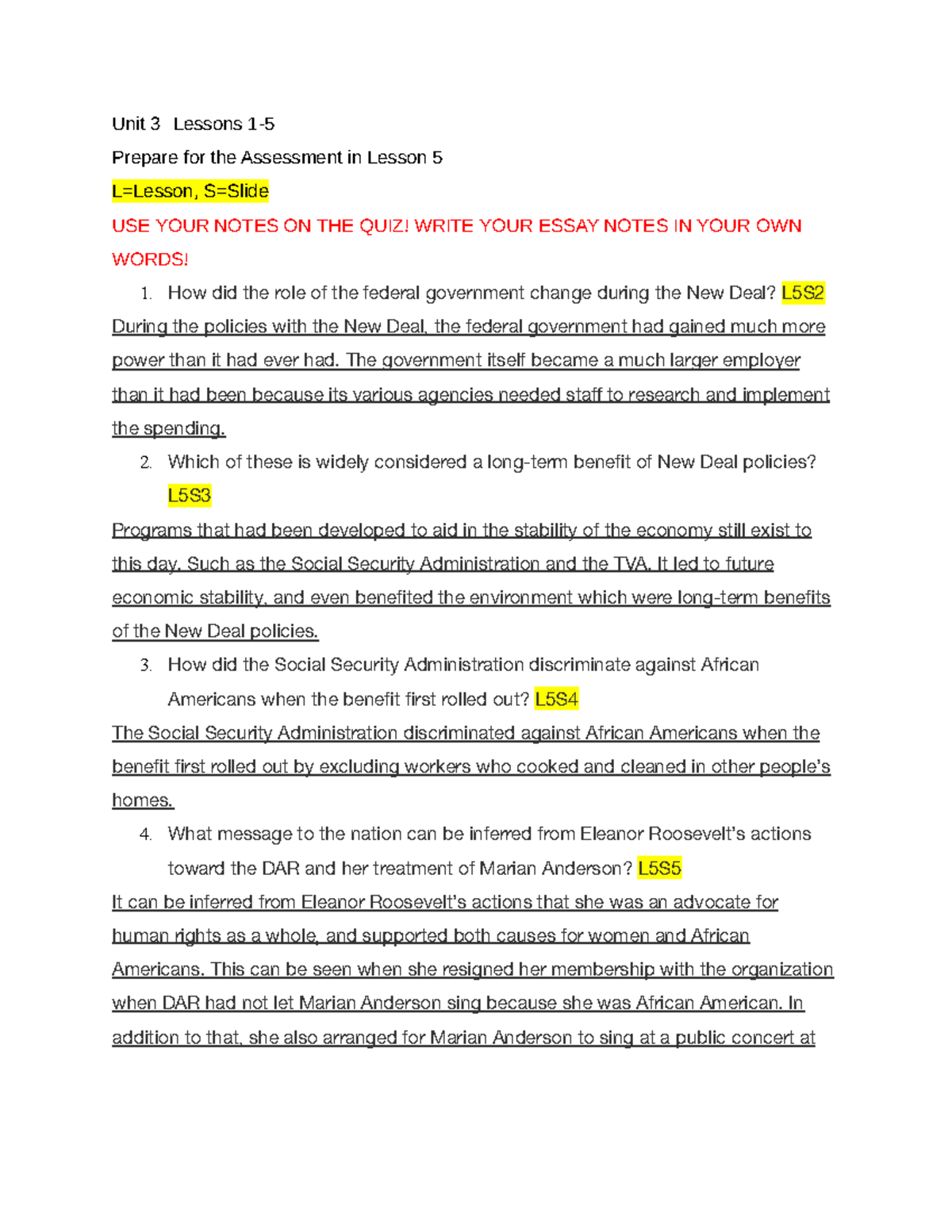 United States History 11 - Unit 3 Quiz Study Guide - Unit 3 Lessons 1 ...