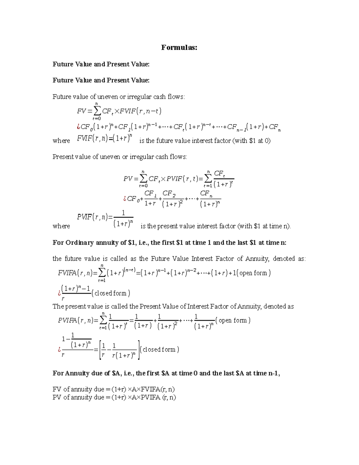 ALL ADM3351 Fixed income investment Formulas - Formulas: Future Value ...