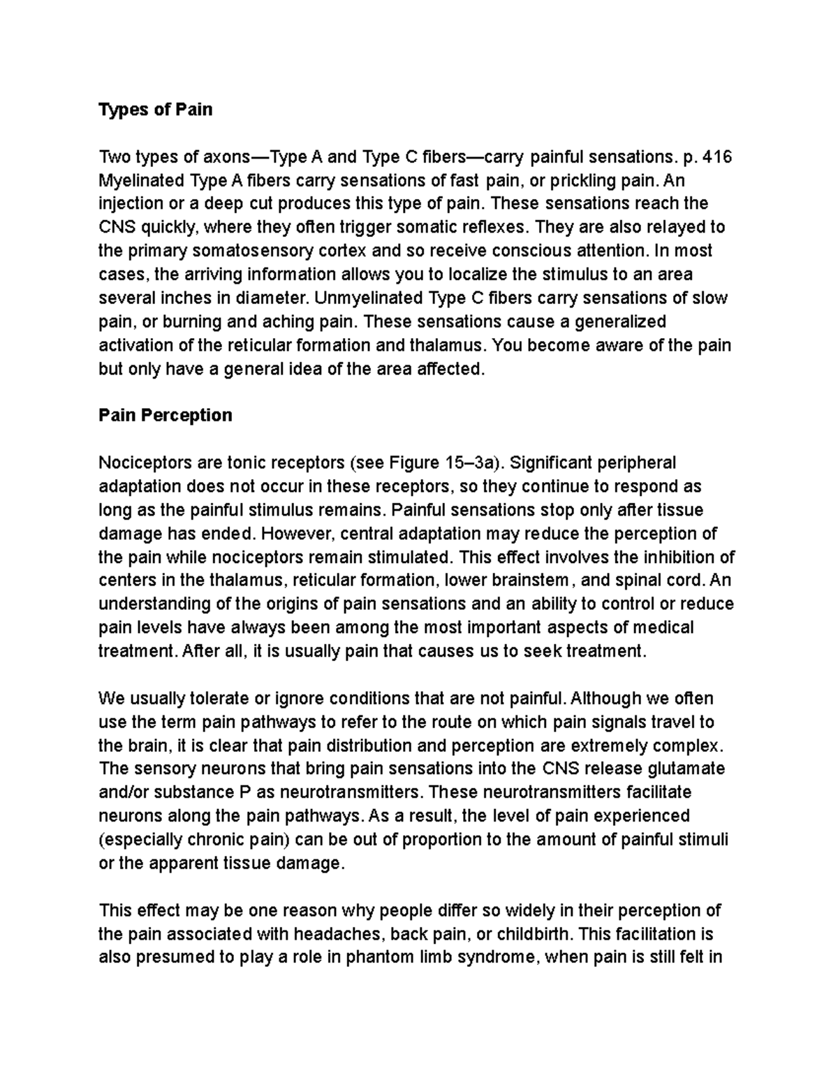Types of Pain - Lecture notes 21 - Types of Pain Two types of axons ...