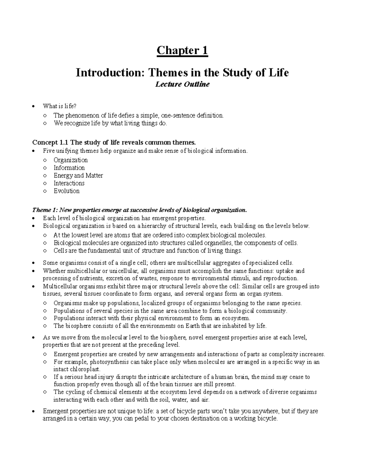 Ch01 Lecture Outline - Chapter 1 Introduction: Themes in the Study of Life Lecture Outline What ...