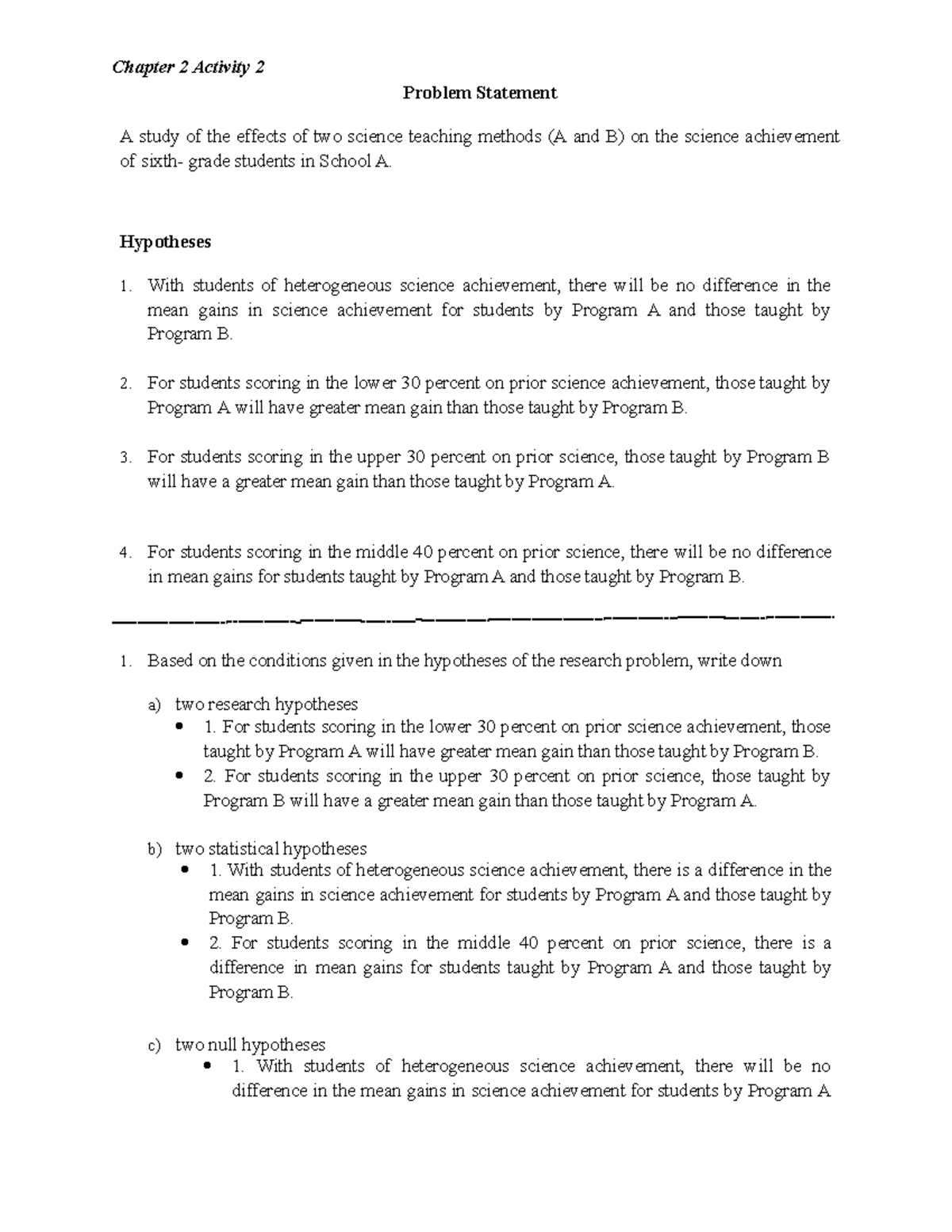 Activity 2- Educ Research - Chapter 2 Activity 2 Problem Statement A ...