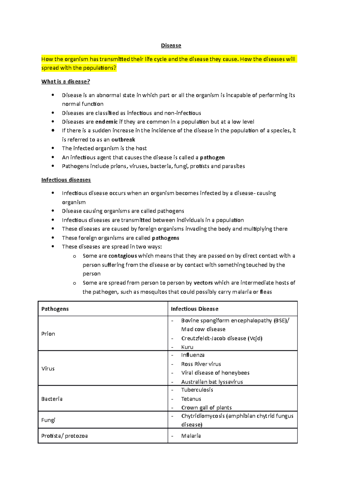 Diseases - Lecture notes - Disease How the organism has transmitted ...
