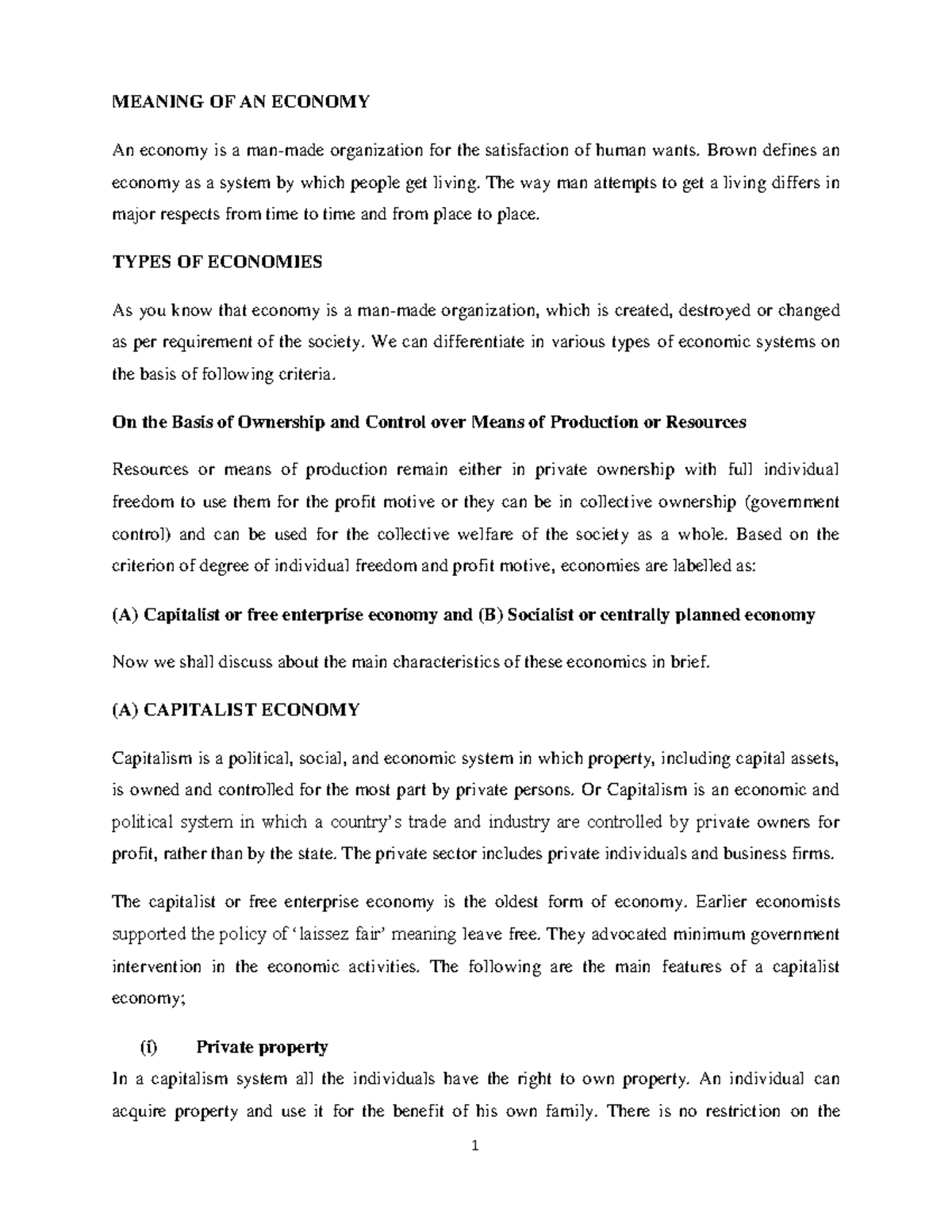 Capitalism AND Socialism - MEANING OF AN ECONOMY An economy is a man ...