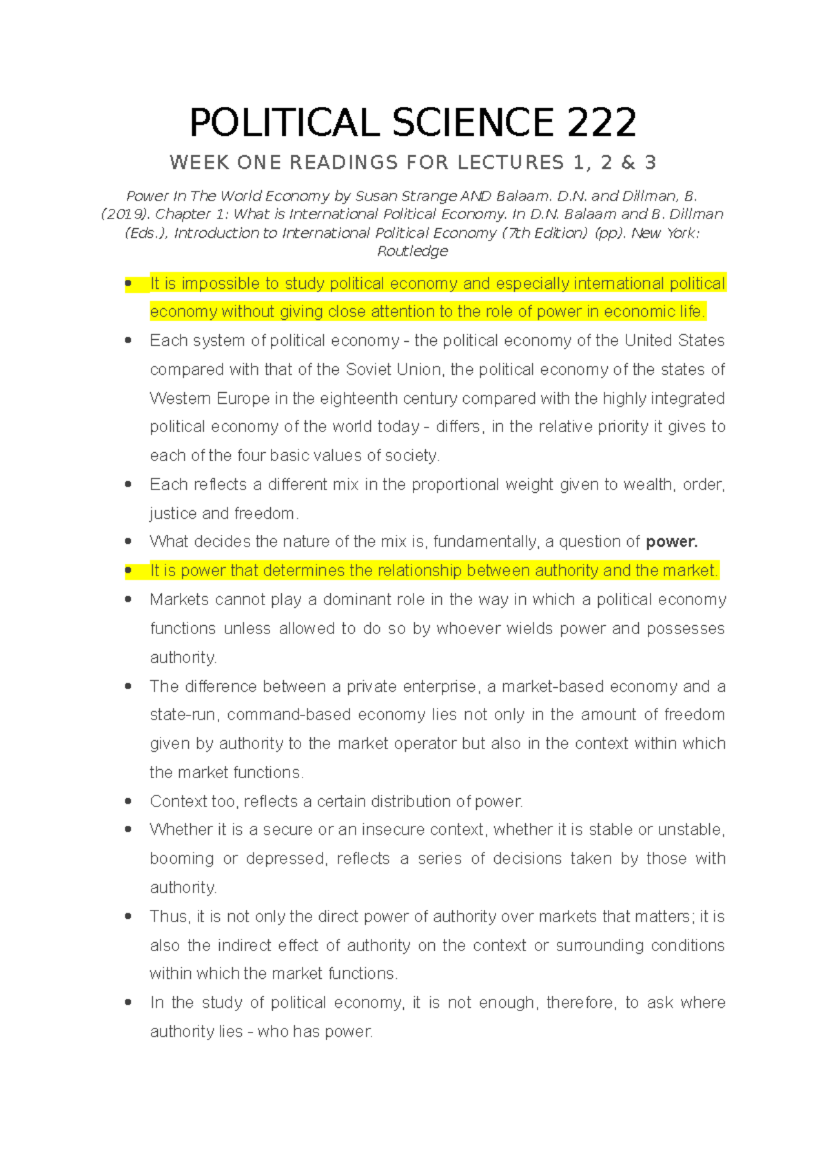 Political Science 222-Notes - POLITICAL SCIENCE 222 WEEK ONE READINGS ...