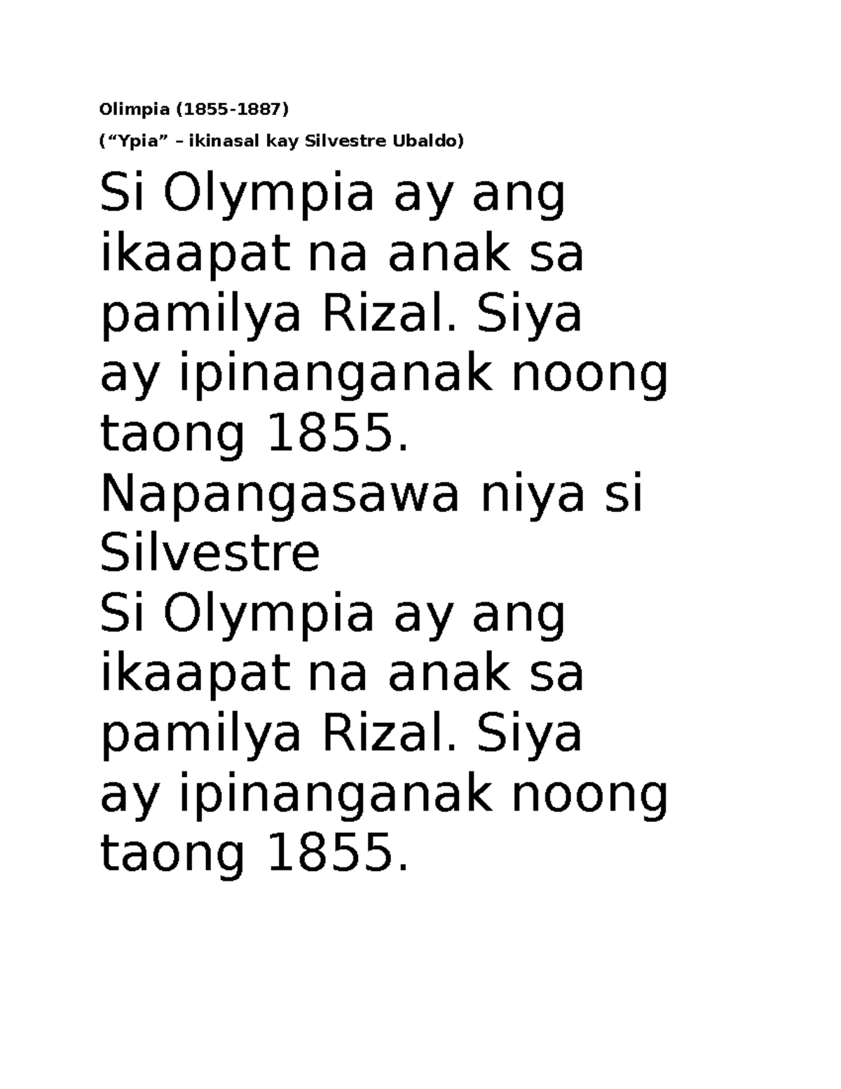 Pamilya at mga kapatid ni Rizal - Olimpia (1855-1887) (“Ypia ...