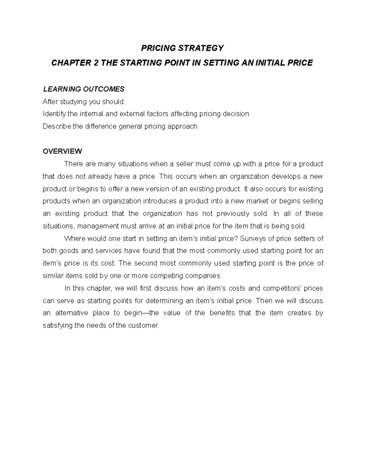 Chapter 2 THE Starting Point IN Setting AN Initial Price - PRICING ...