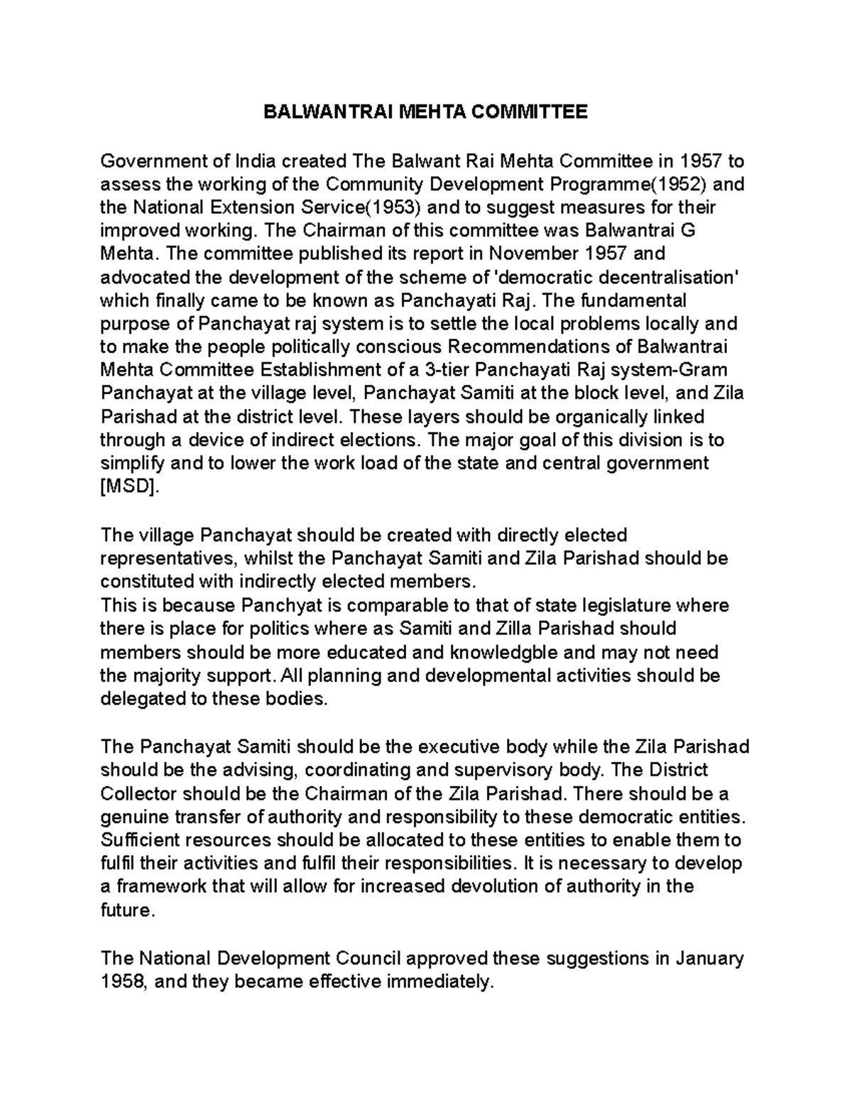 Balwantrai Mehta Committee - BALWANTRAI MEHTA COMMITTEE Government of ...