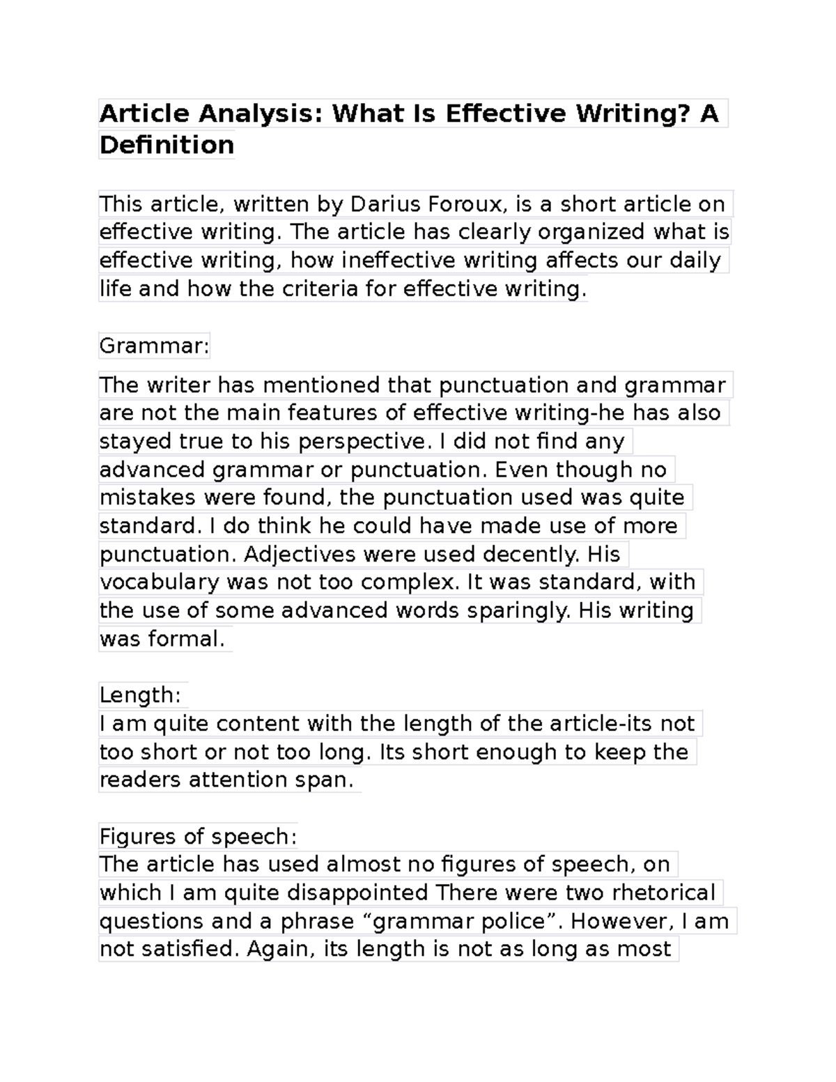 Article report analysis - Article Analysis: What Is Effective Writing ...