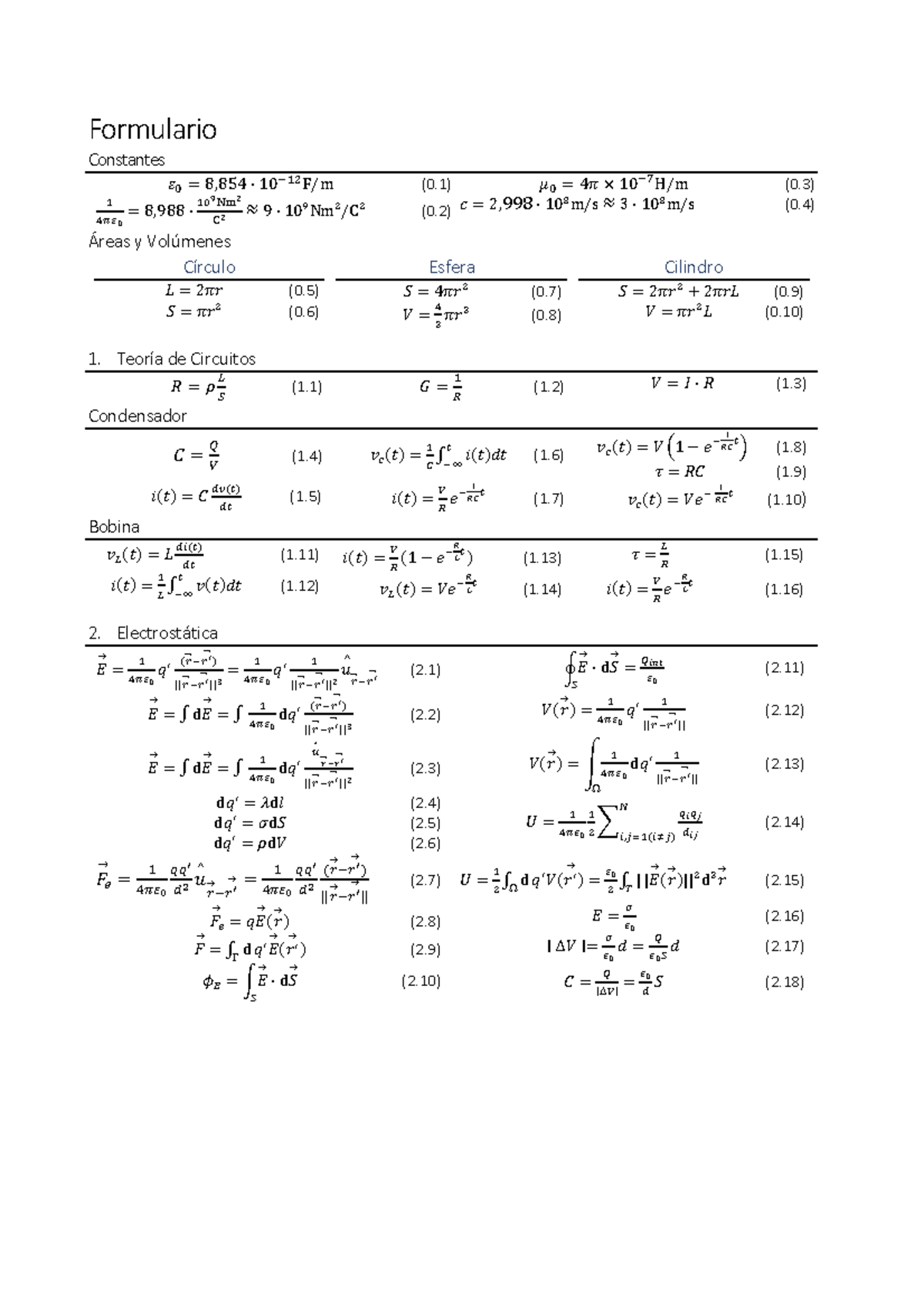 Formulario - Contiene todas las formulas clave para el curso ...