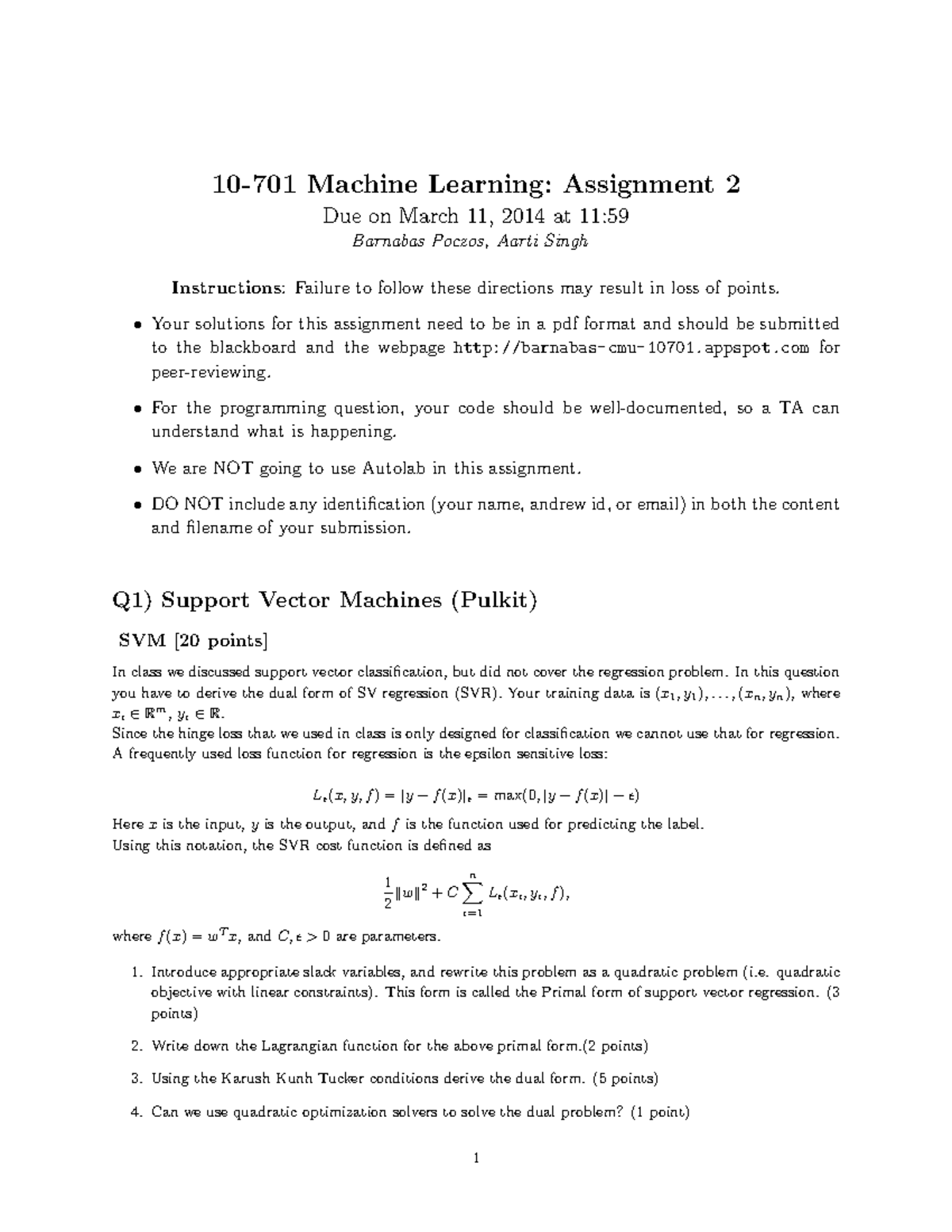 Seminar assignments - homework 2 solutions - 10-701 Machine Learning ...