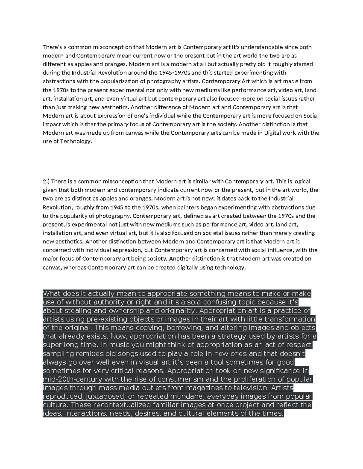 Cpar midterm - CONTEMPORARY ARTS LECTURE NOTES - There's a common ...