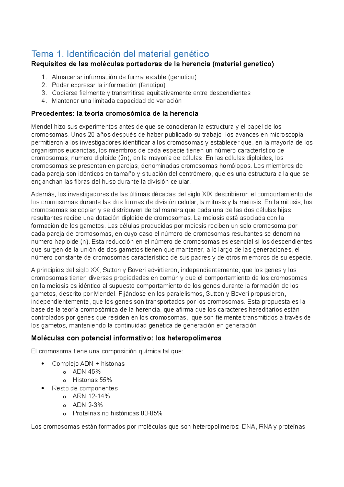 Tema 1 - Apuntes 1 - Tema 1. Identificación del material genético ...