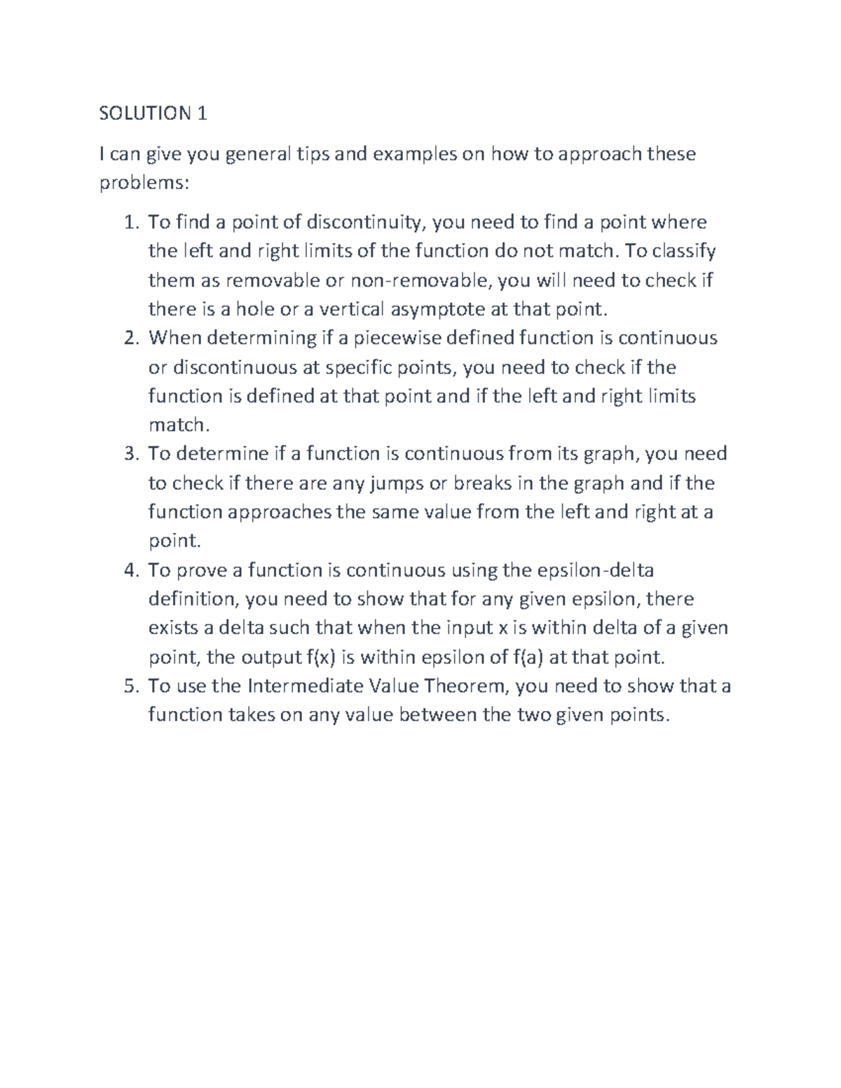 Exercices continuity CORRECTION 1 - SOLUTION 1 I can give you general ...