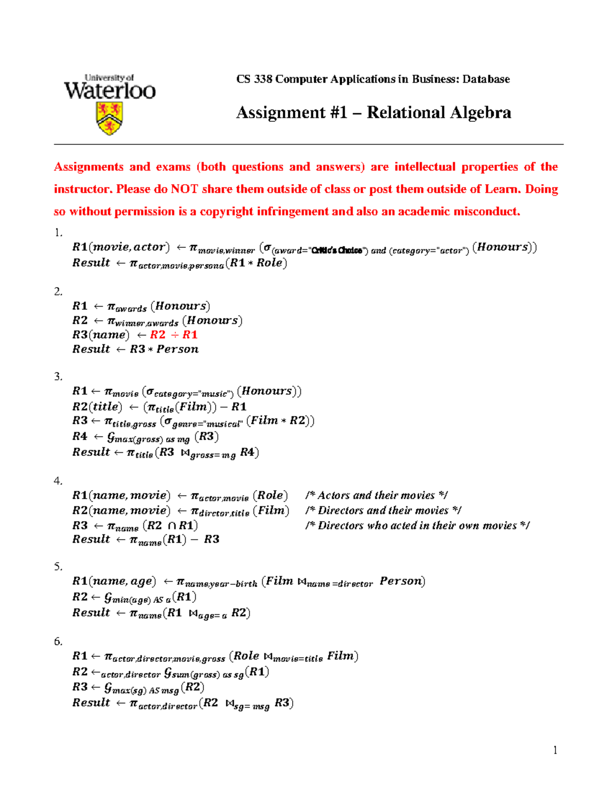 F22CS338 Assignment 1 Sol - CS 338 Computer Applications in Business: Database Assignment #1 ...