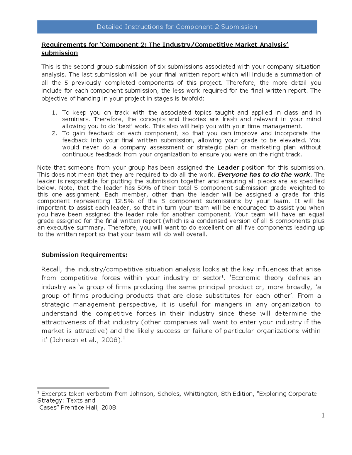 Requirements for Component 2-Industry Competitor Analysis ...