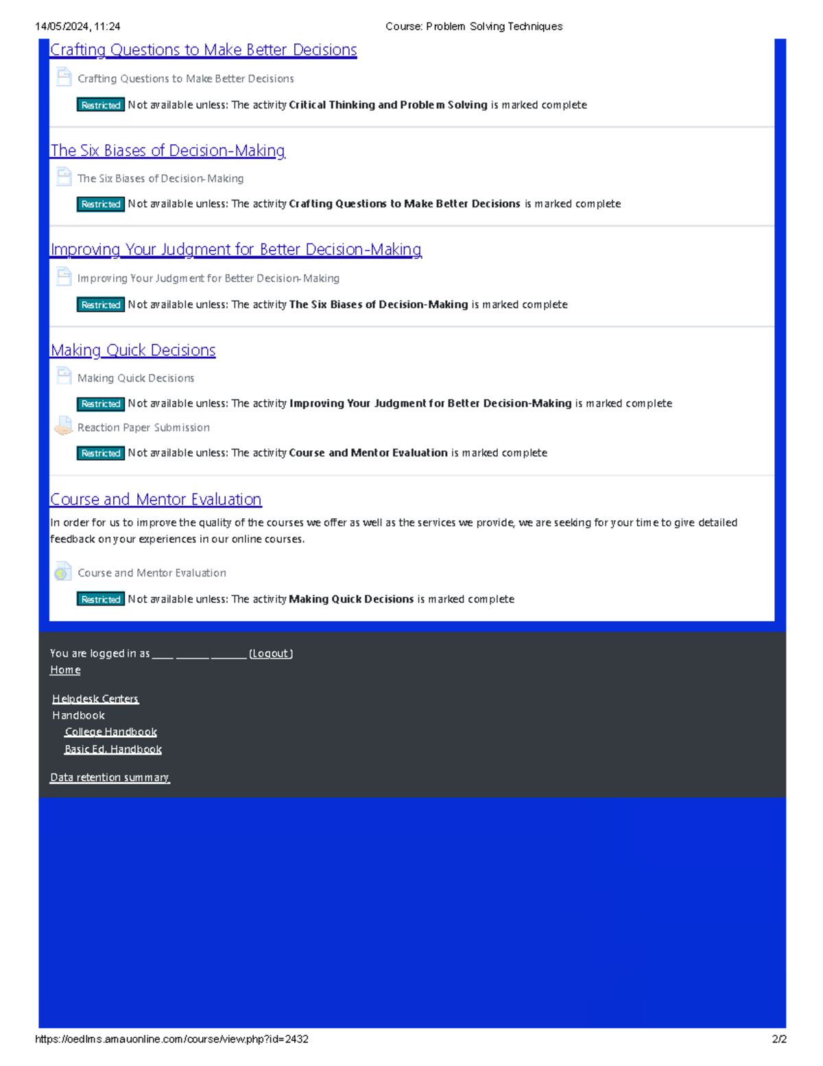 3LP3 MIS Problem Solving Techniques - 14/05/2024, 11:24 Course: Problem ...