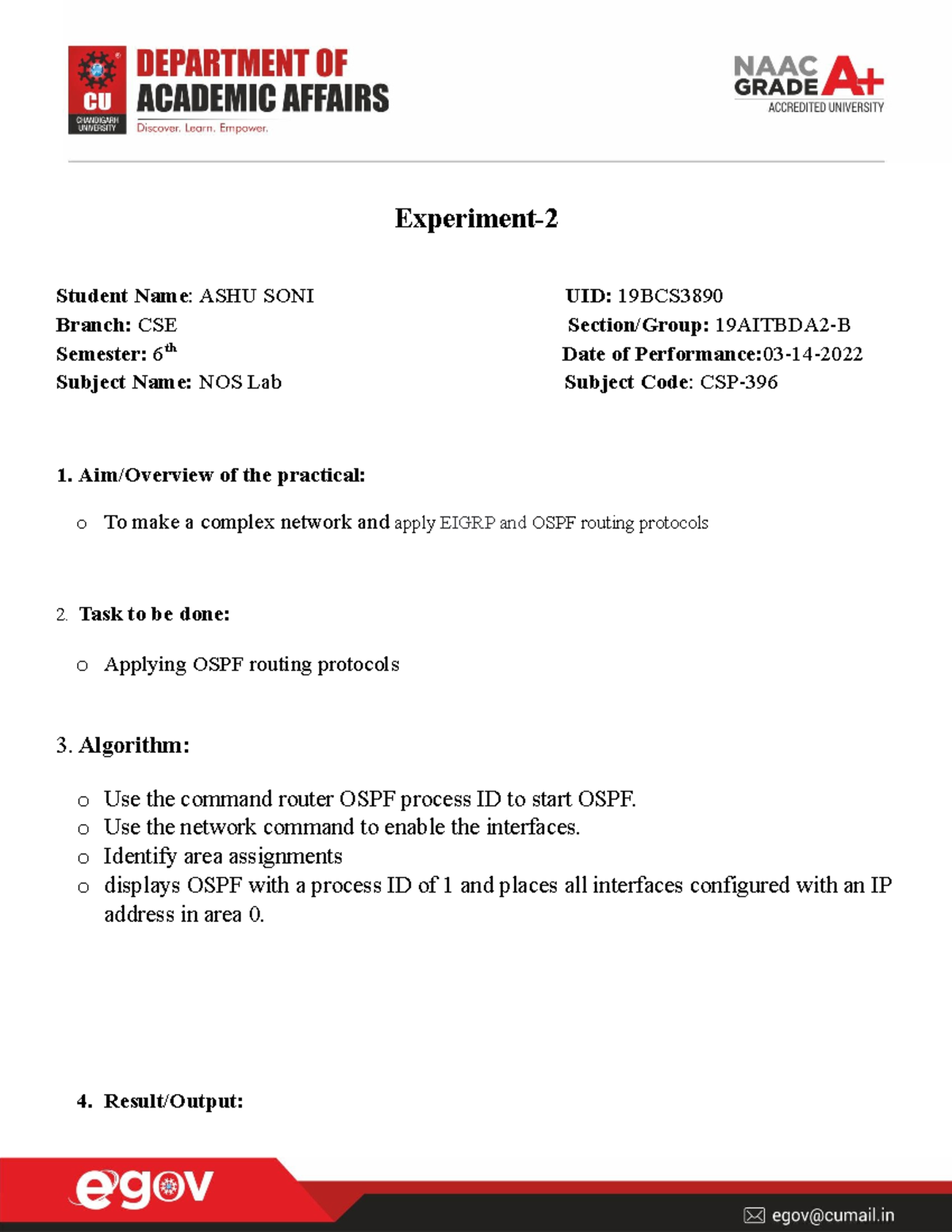 WS2NOSLABPRACTICAL - Experiment- Student Name: ASHU SONI UID: 19BCS Branch: CSE Section/Group ...