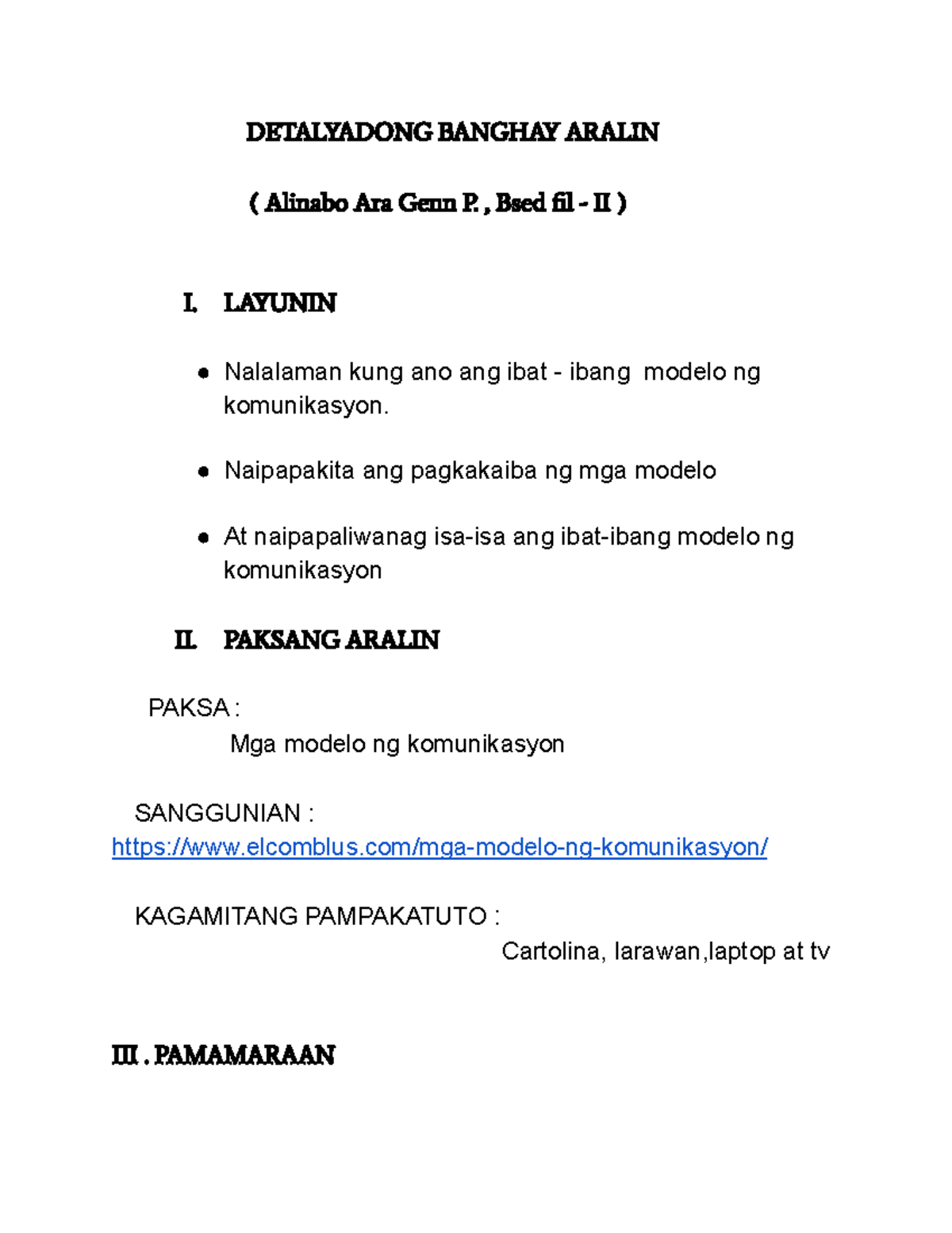 Lesson plan - i want it - DETALYADONG BANGHAY ARALIN ( Alinabo Ara Genn ...