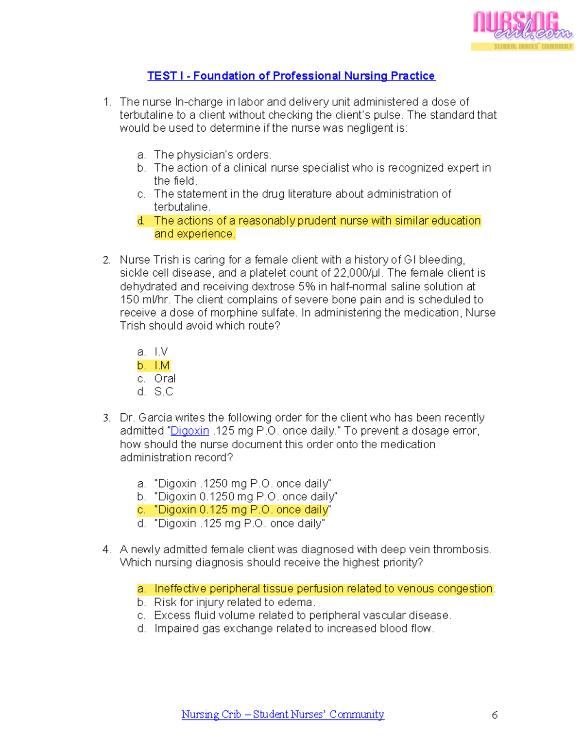 NLE Reviewer - asd - TEST I - Foundation of Professional Nursing ...