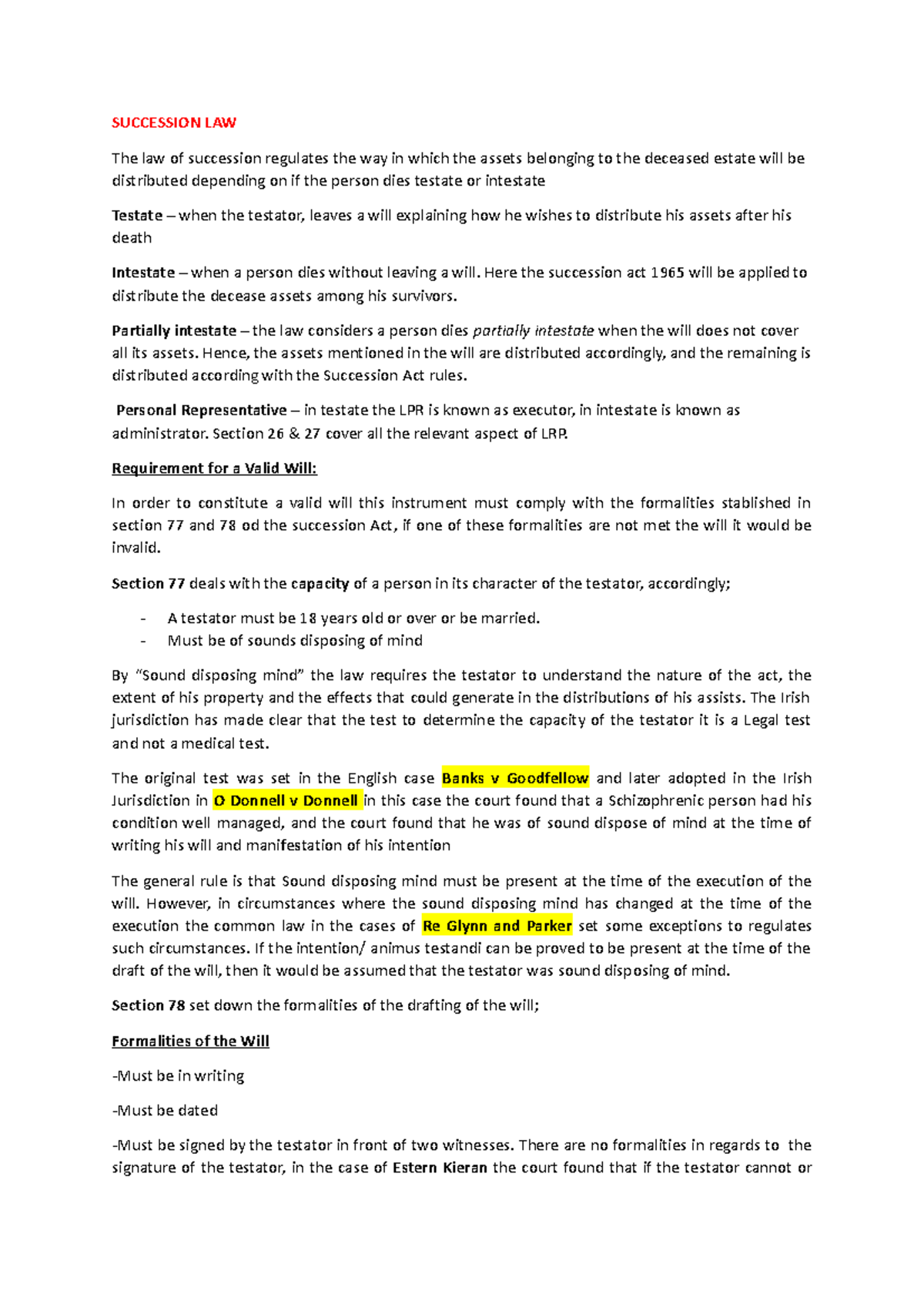 1. Succession Law - SUCCESSION LAW The law of succession regulates the ...