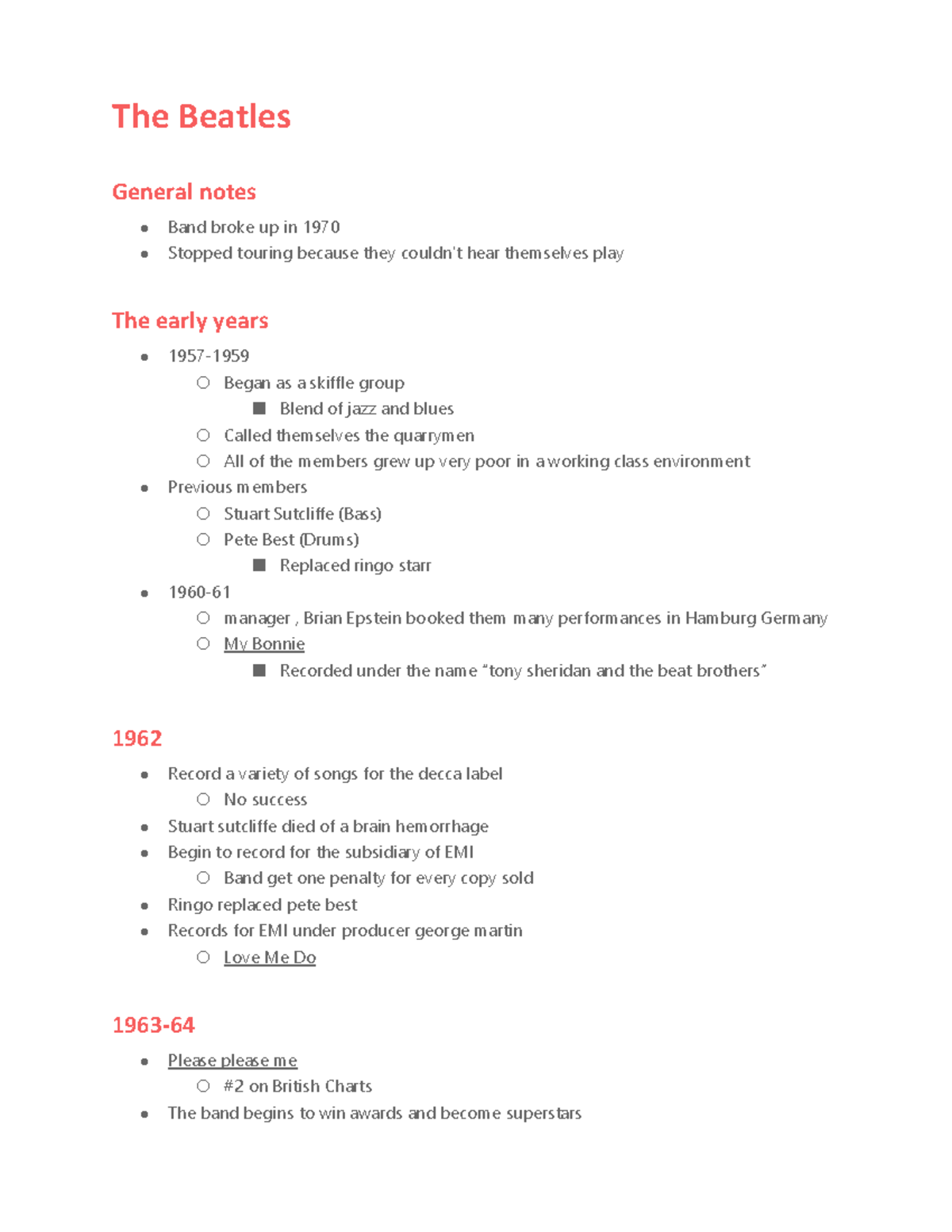 The Beatles - History notes - The Beatles General notes Band broke up ...