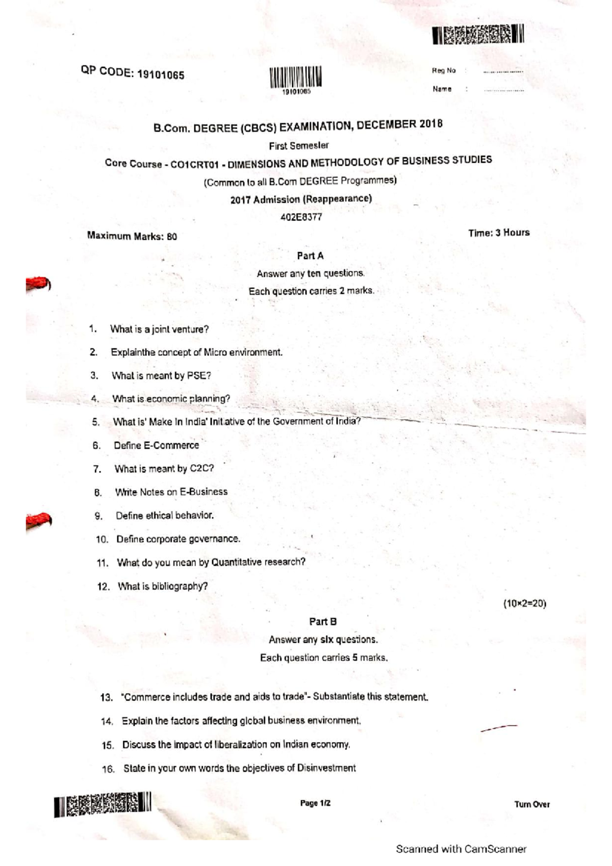 Dimensions and methodology of business studies 2018 min - Question paper for preparation - Studocu