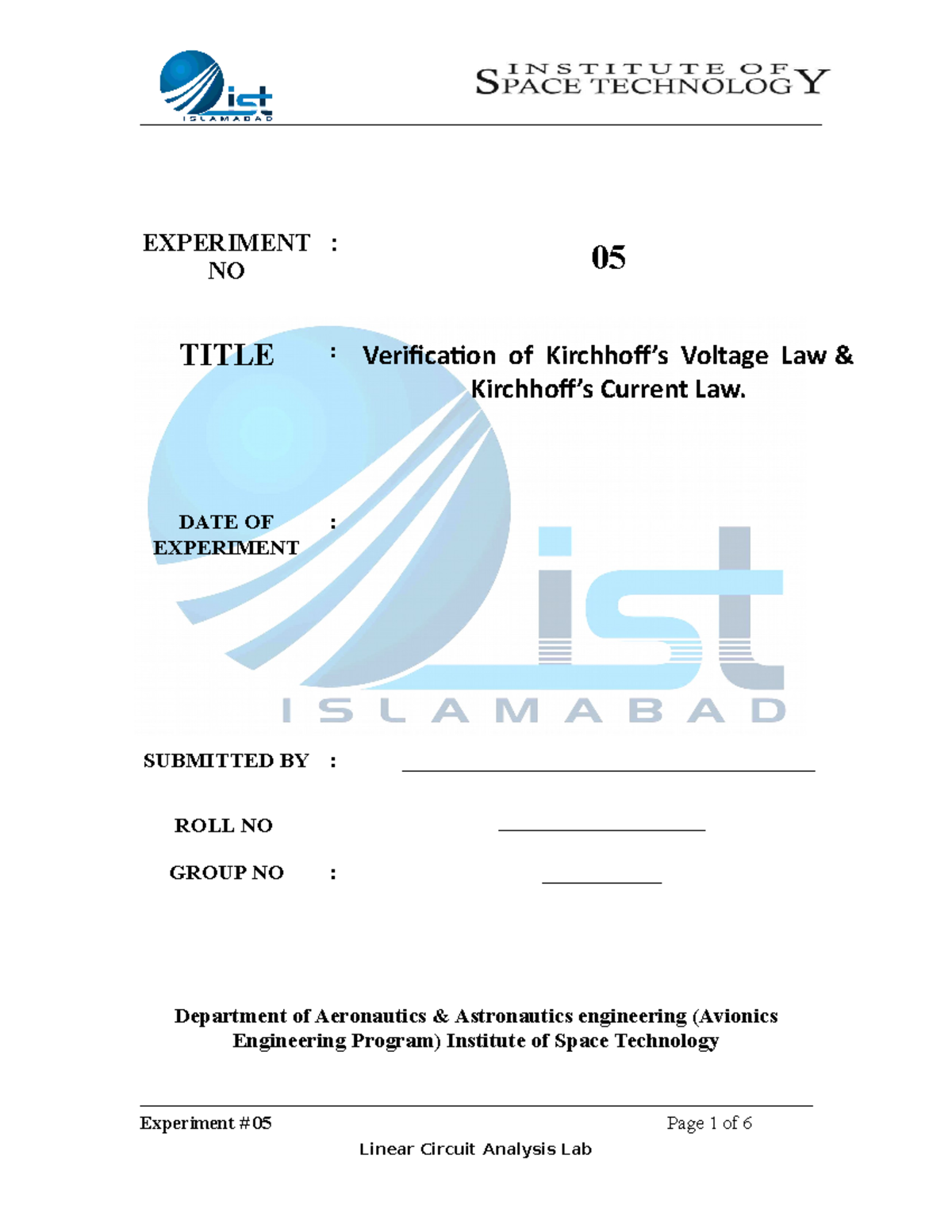 Lab 05 Kcl And Kvl Lab Manuals Experiment No 05 Title Verification Of Kirchhoffs