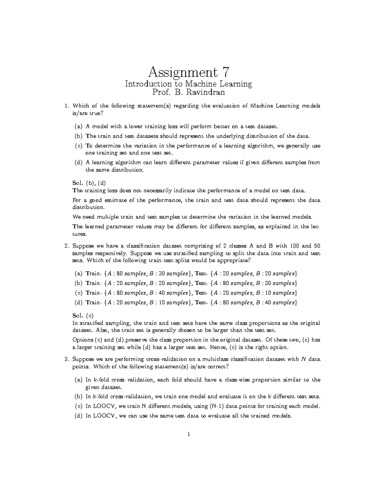 A7-Solutions-Updated - Assignment 7 Introduction to Machine Learning Prof. B. Ravindran Which of ...
