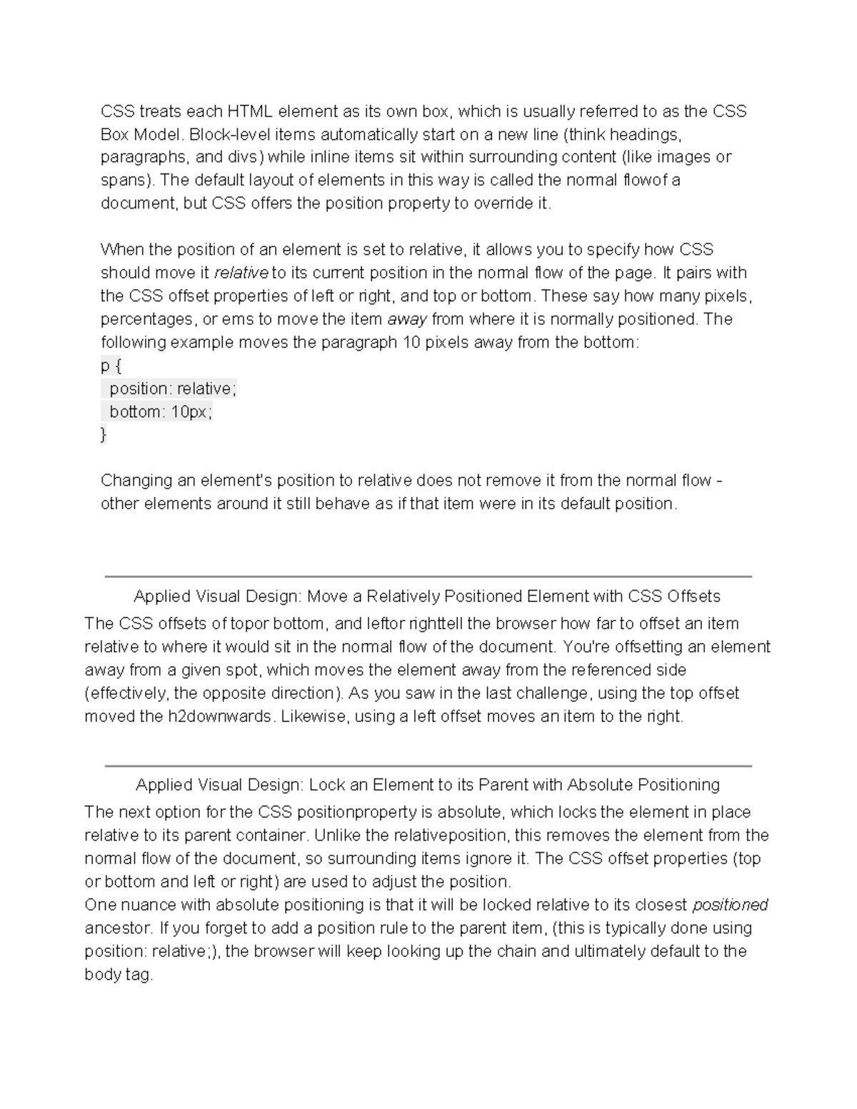 CSS notes - advanced - CSS treats each HTML element as its own box ...