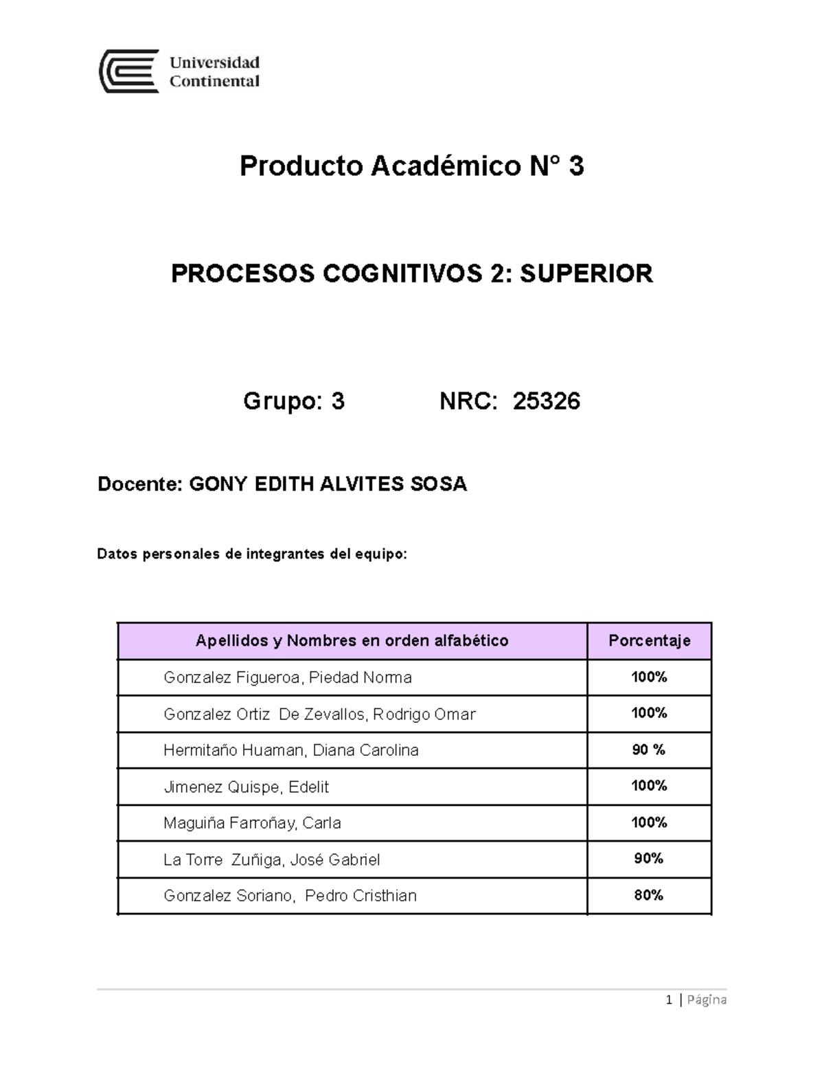 PA 3 - Procesos Cognitivos 2 - Grupo 3 NRC-25326 - Producto Académico N° 3 PROCESOS COGNITIVOS 2 ...
