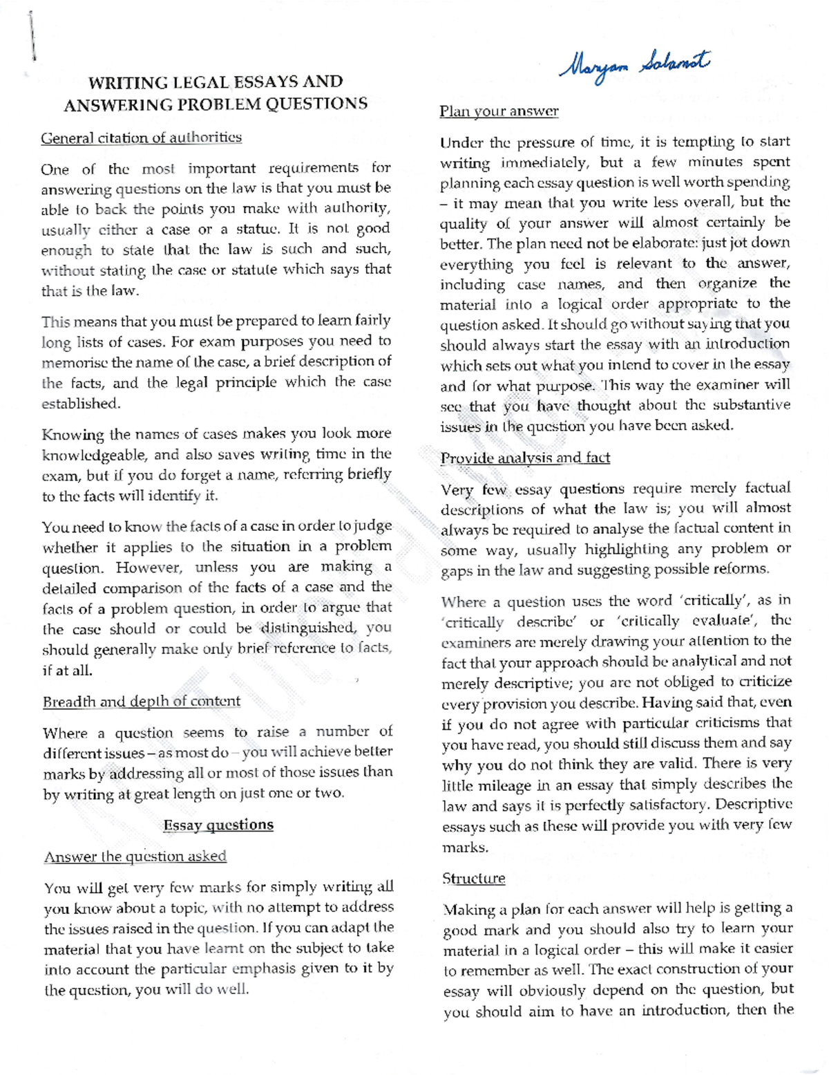 Writing Legal Essays Crim1 - Criminal Law 1 - Studocu