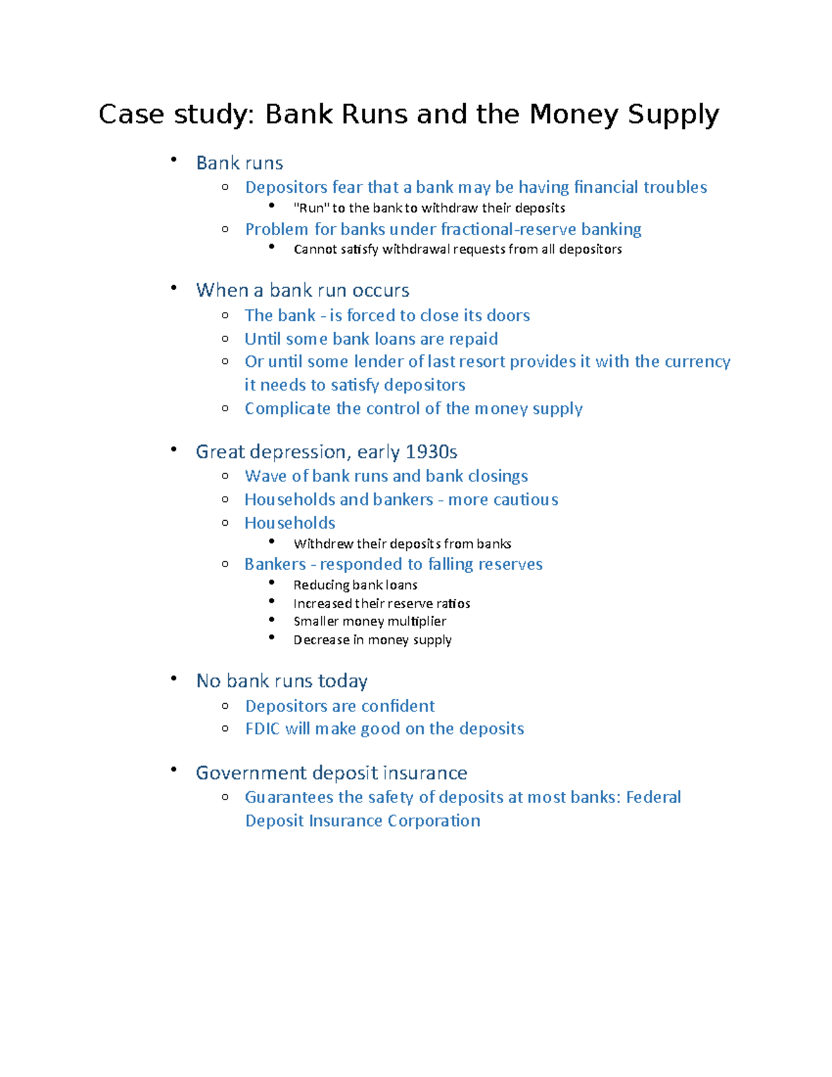 Case study Bank Runs and the Money Supply - Studocu